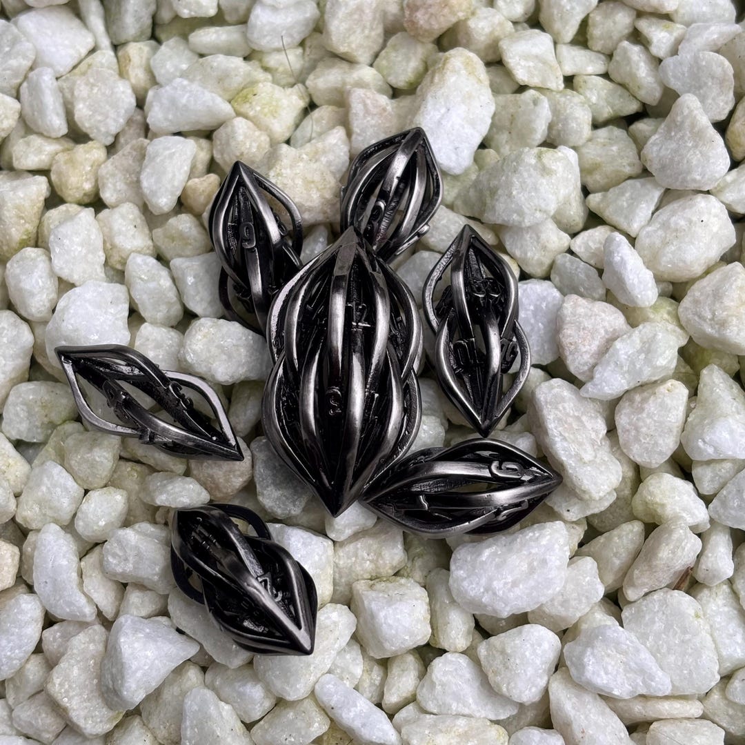 The Shadow Dice Set – Matte Black Hollow Metal D20 RPG Dice for DND ...