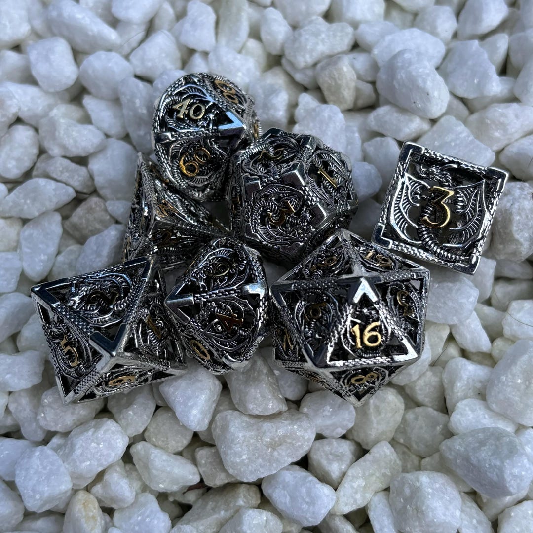 Dragon Dice Set, Silver and Gold Rolls, Epic Fantasy Dice, DND Metal ...