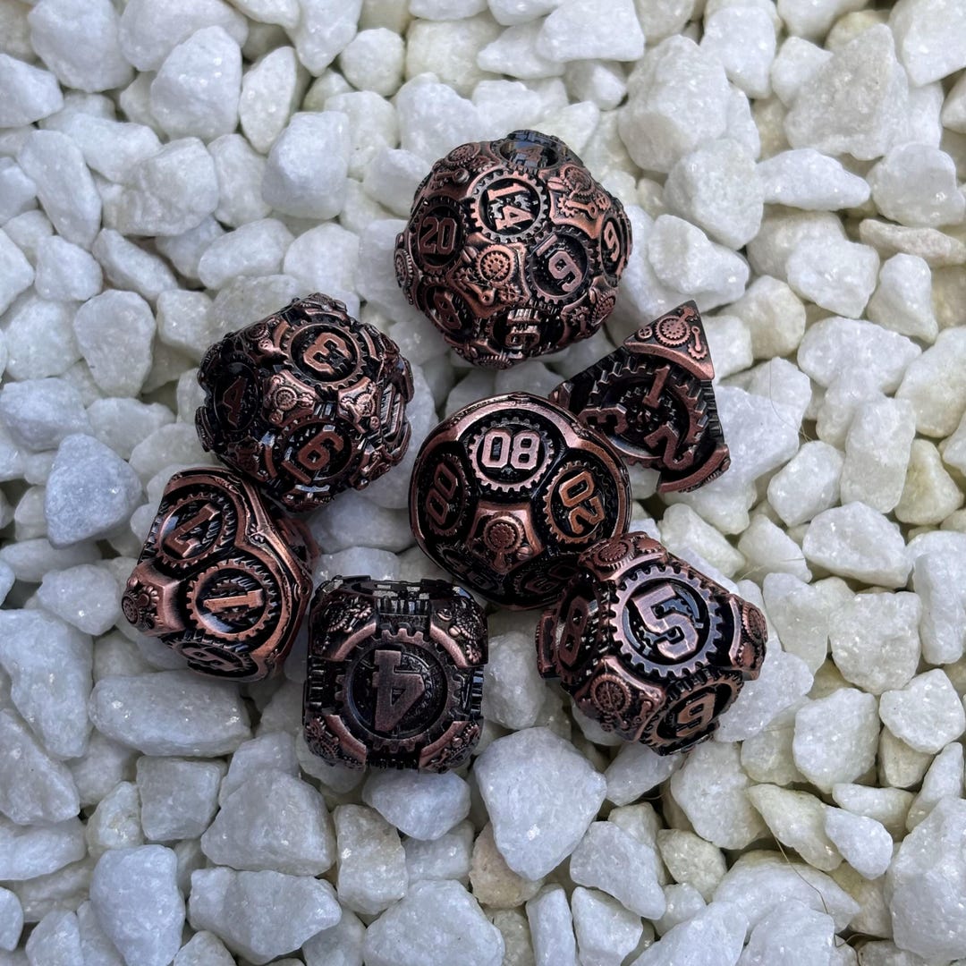 Bronze Dnd Dice, Metal RPG Dice, Gear Dice Set, Sharp Edge Dice, Bronze ...