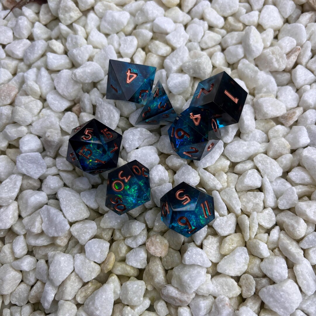 Blue Black Dice, Resin Dice Set, Black and Blue, Gaming Dice, Dnd Blue ...