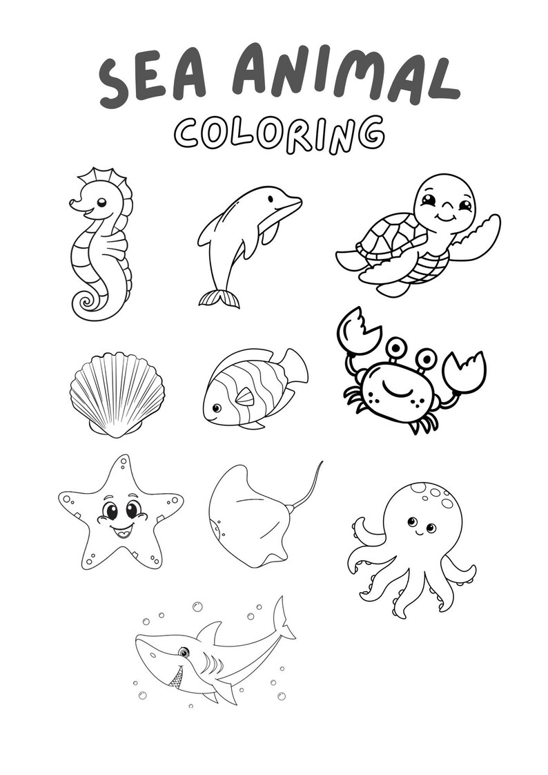 Sea Animals Coloring Pages for Kids – Printable Ocean Animals Activity ...