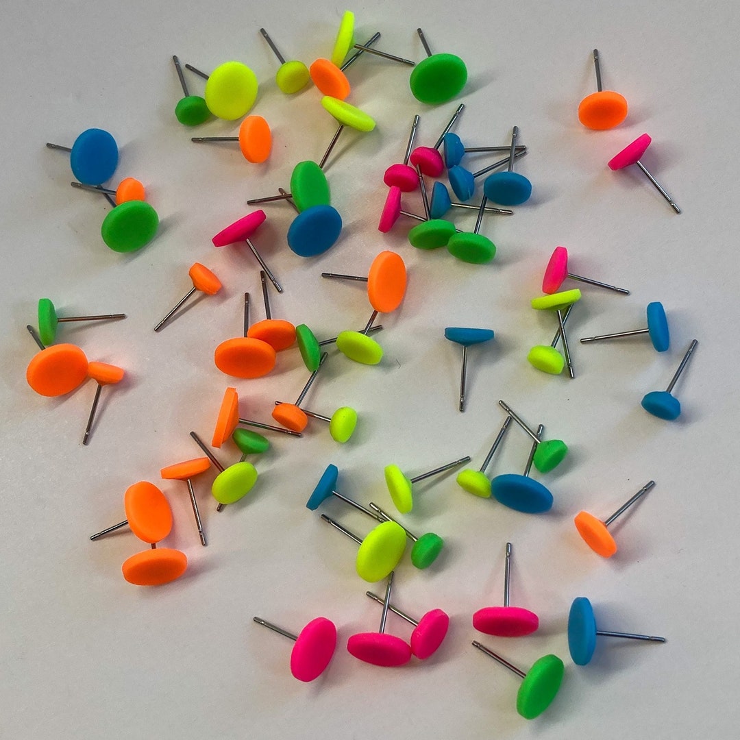 NEON Round Clay Studs - Polymer Clay and Stainless Steel Stud Earrings ...