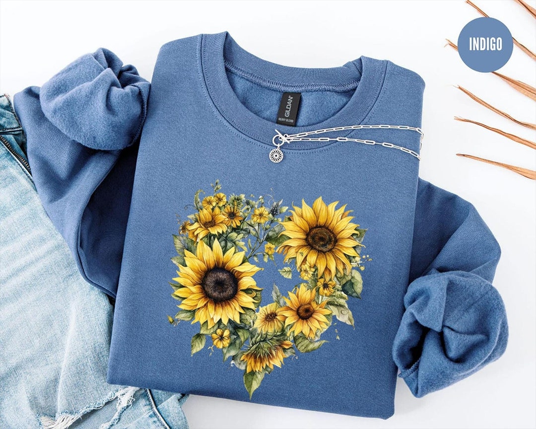Sunflower Sweatshirts, Floral Long Sleeve Sunflower Sweatshirt, Flower ...