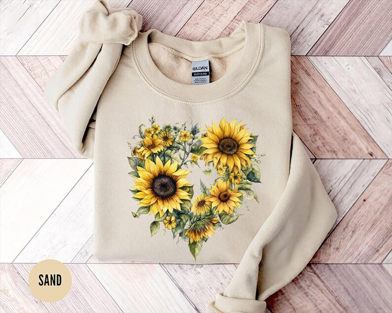 Sunflower Sweatshirts, Floral Long Sleeve Sunflower Sweatshirt, Flower ...