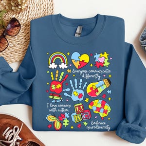 Everyone Communicates Differently Autism Sweatshirt, Autism Awareness ...