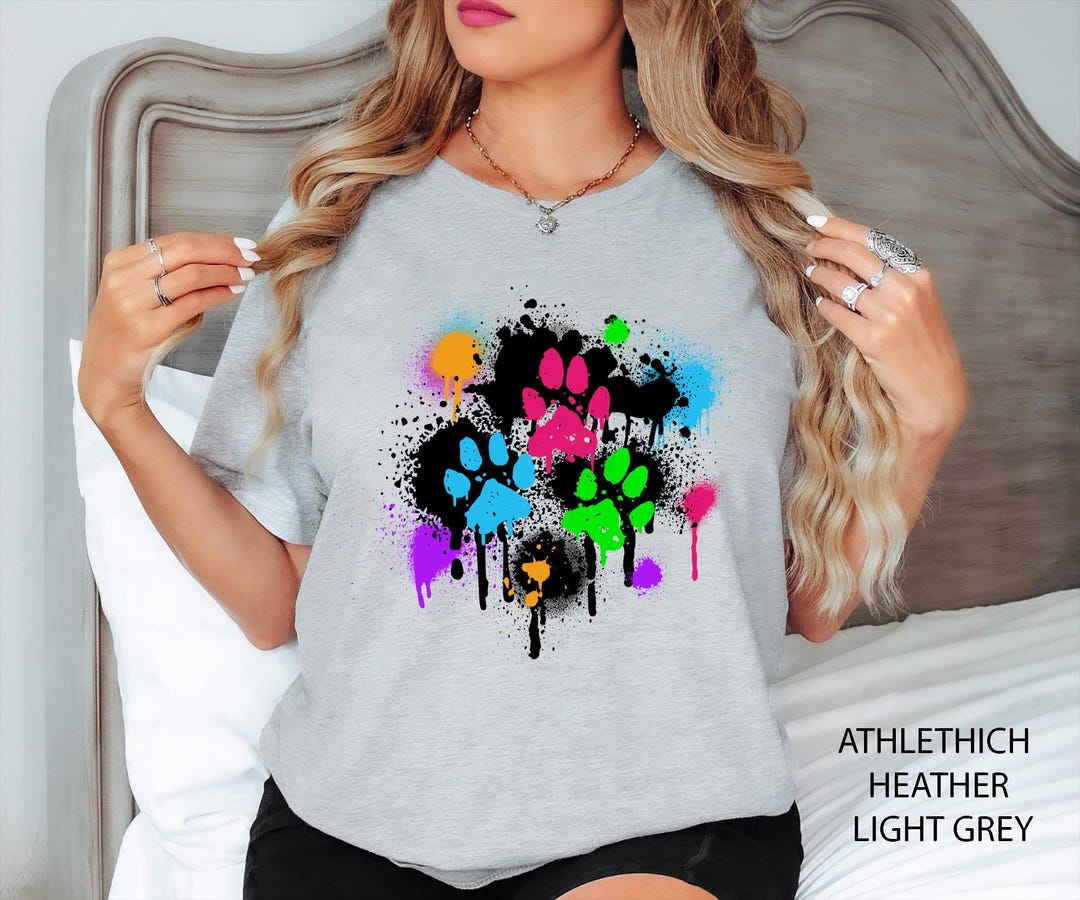 Colorful Dog Paw Heart Shirt, Dog Paw Shirt, Colorful Dog Heart Paw Tee ...