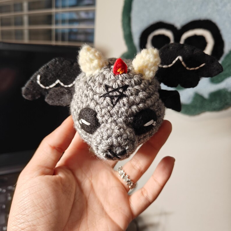 Chibi Gray Baphomet Goat Keychain | Cute Amigurumi Crochet Baphomet ...