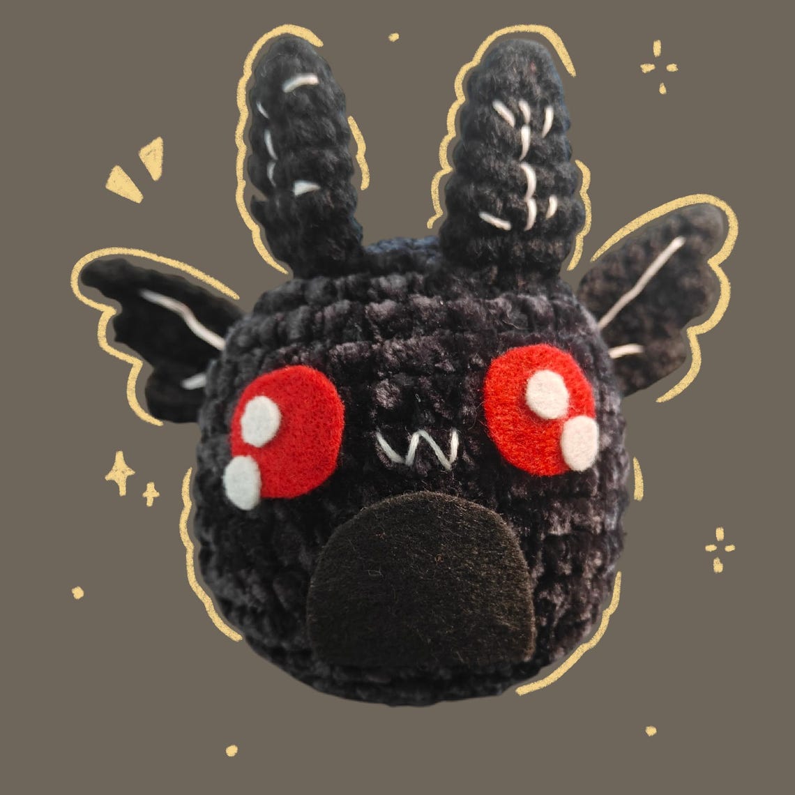 Handmade Crochet Mothman Keychain Velvet Yarn, Cute and Spooky Cryptid ...