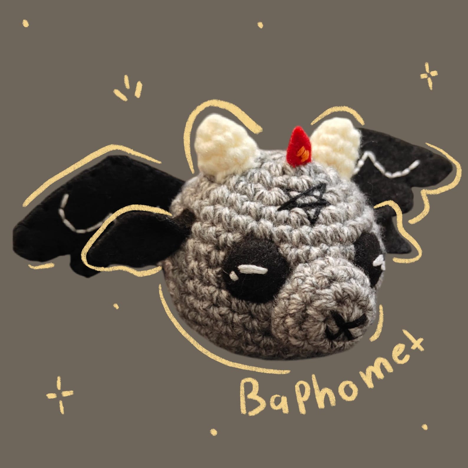 Chibi Gray Baphomet Goat Keychain | Cute Amigurumi Crochet Baphomet ...