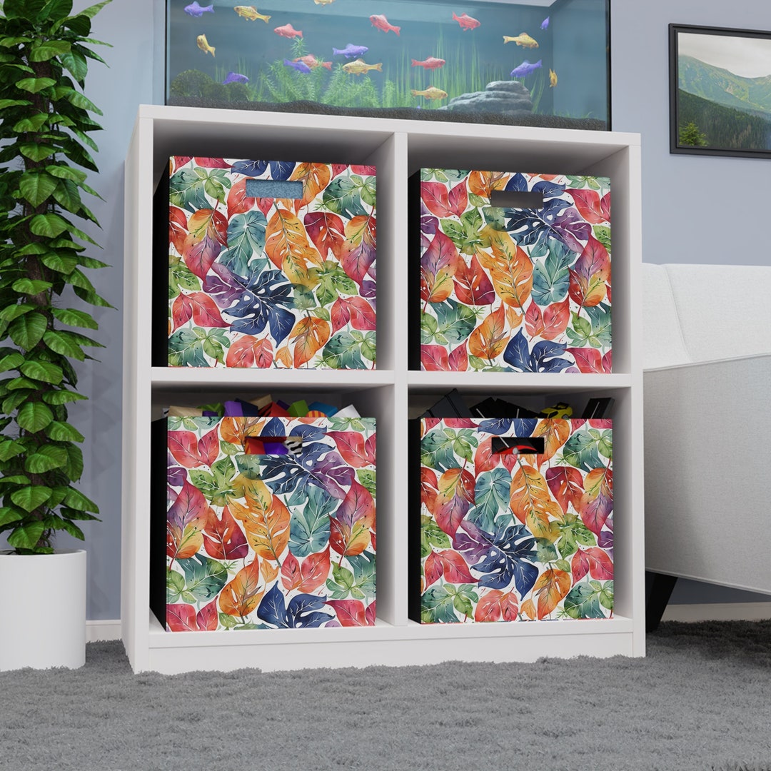 Vibrant Watercolor Leaf Felt Storage Box Bold Multicolor Design Durable ...