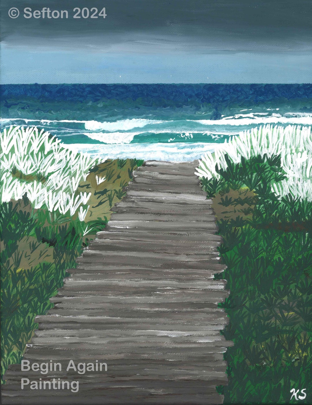 Beach View Sidewalk | Unframed Fine Art Print | Original Acrylic ...