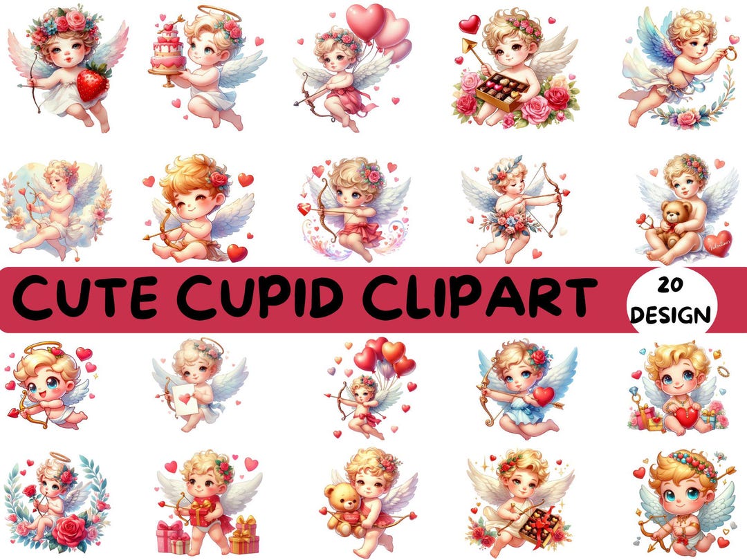 Cute Valentine Cupid PNG Clipart Bundle: Angel Baby Cupid Designs for ...