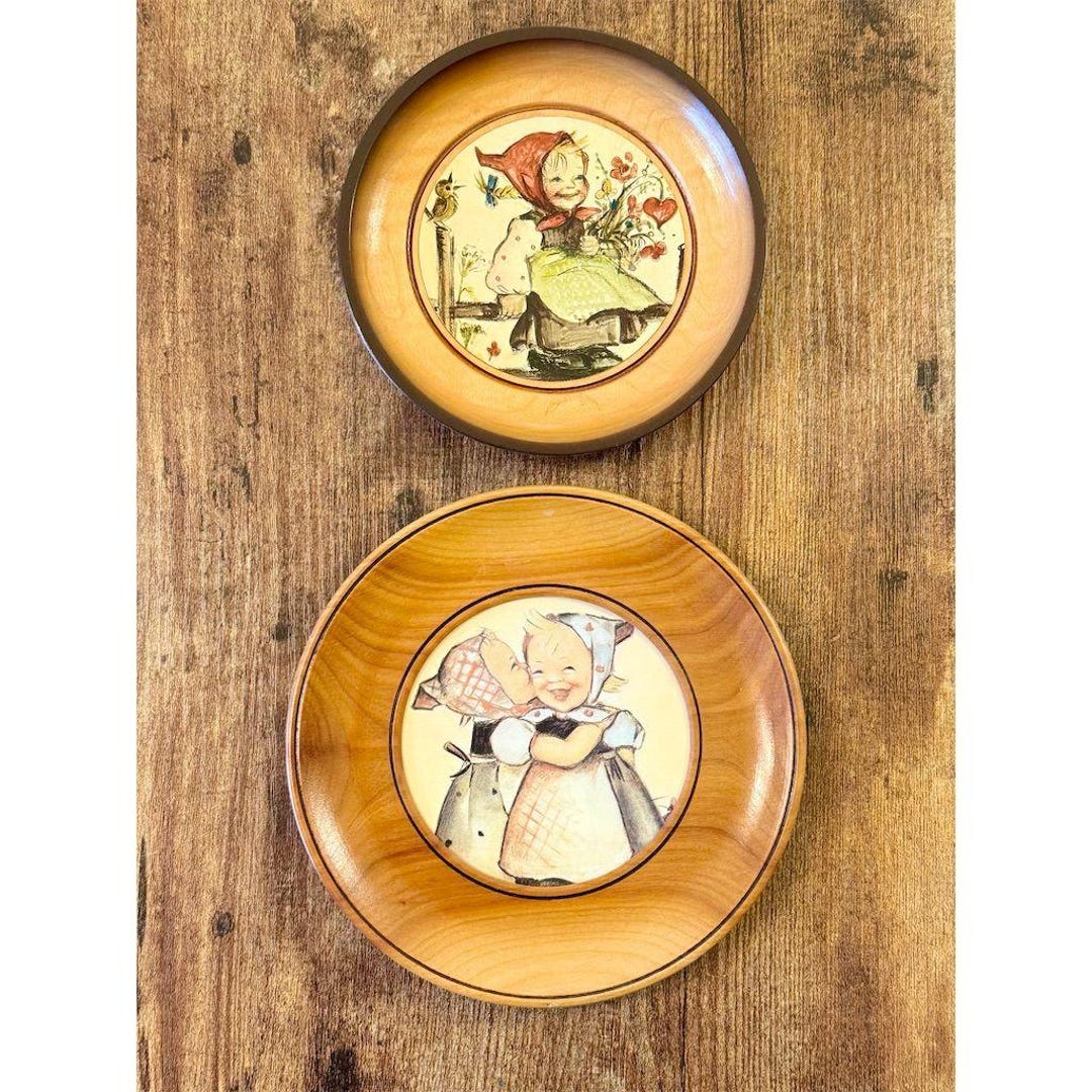 Vintage Hummel Wooden Wall Plate Set Mid 20th Century Brown Decor - Etsy