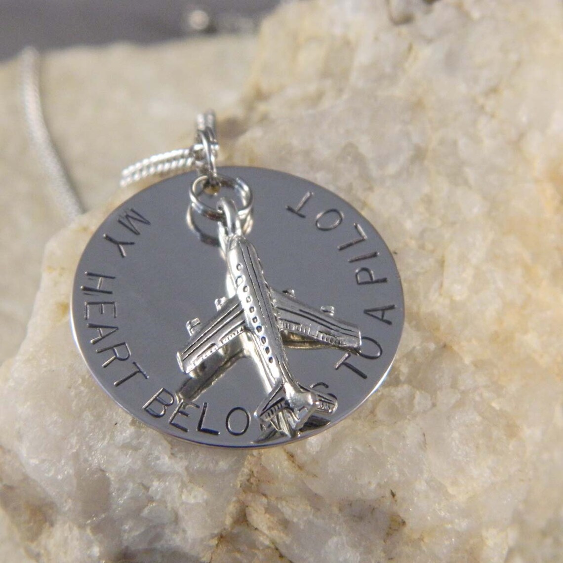 My Heart Belongs to a Pilot Handstamped Necklace - Etsy