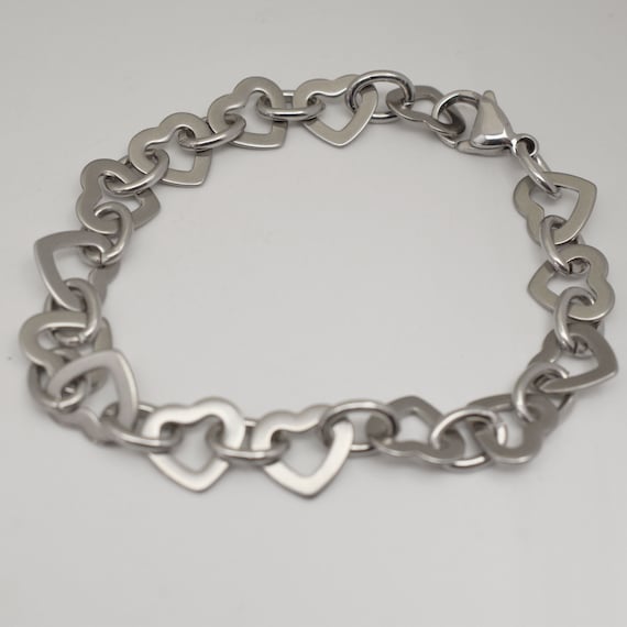 Heart Link Stainless Steel Bracelet Etsy