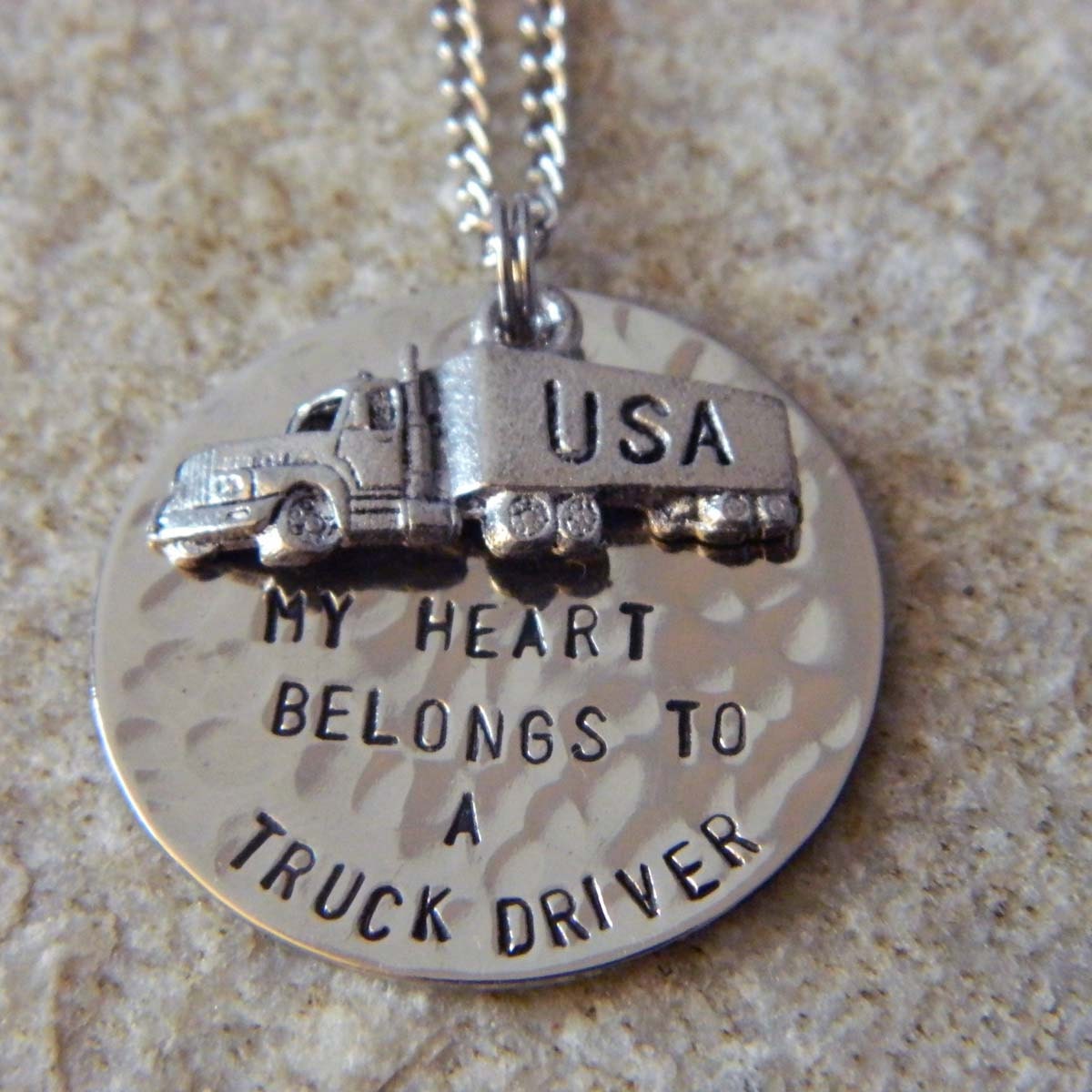 My Heart Belongs to a Truck Driver Handstamped Necklace With - Etsy