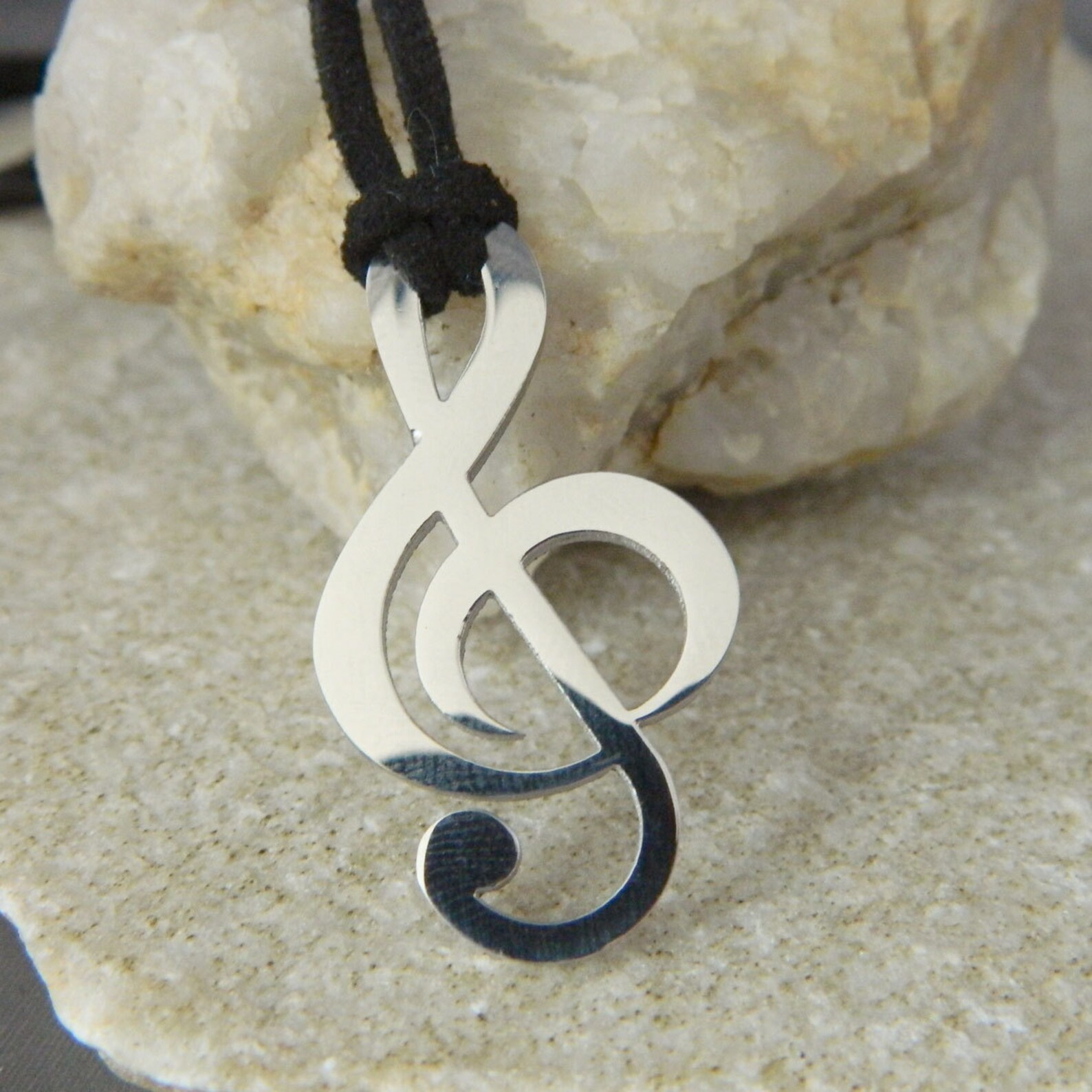Treble Clef Stainless Steel and Cord Necklace - Etsy