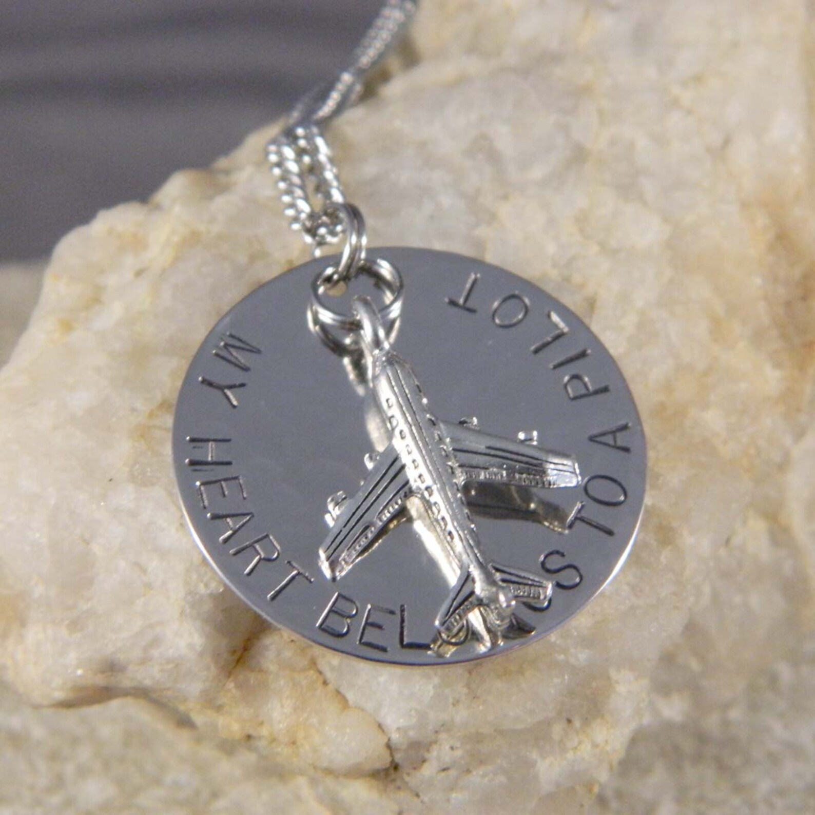 My Heart Belongs to a Pilot Handstamped Necklace - Etsy