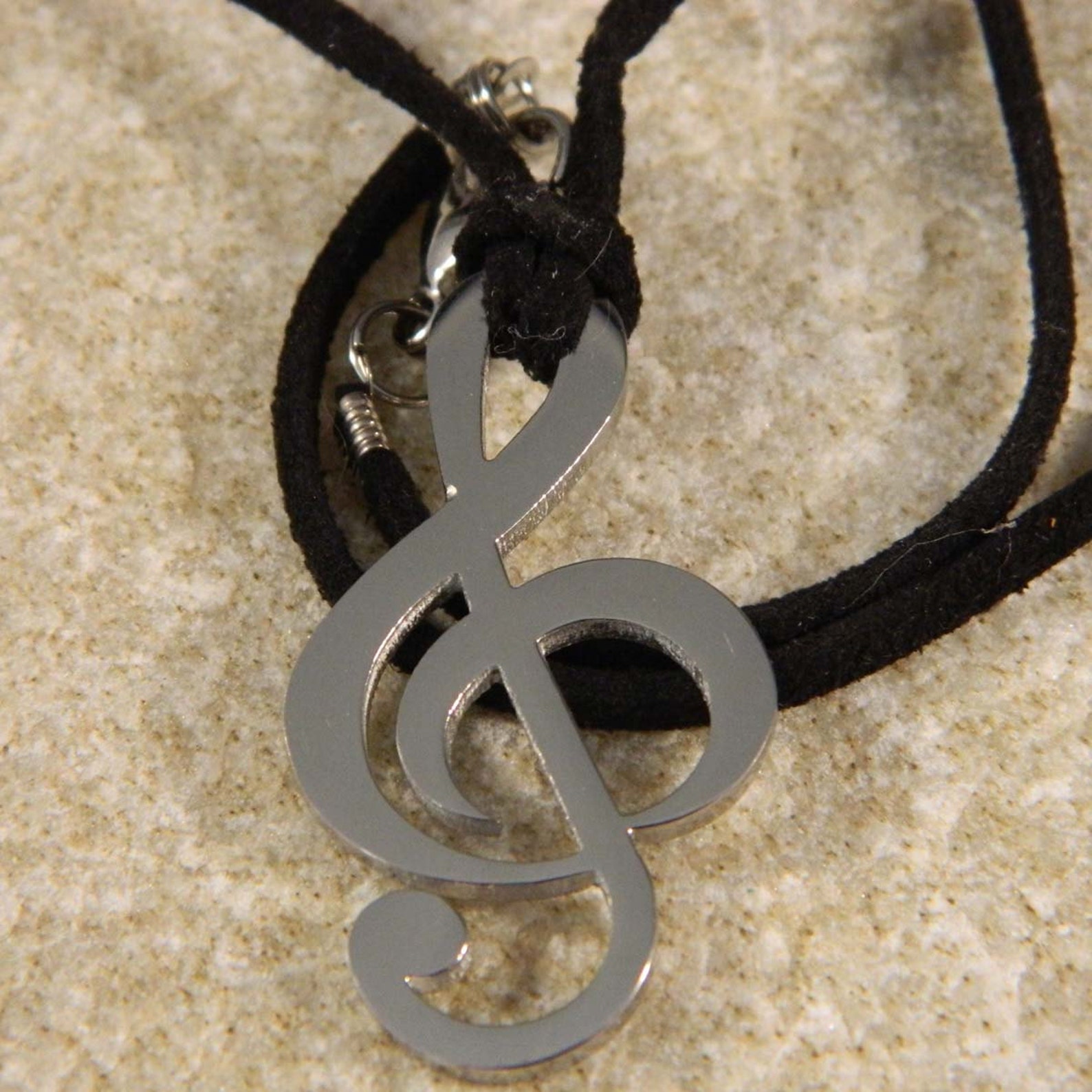 Treble Clef Stainless Steel and Cord Necklace - Etsy