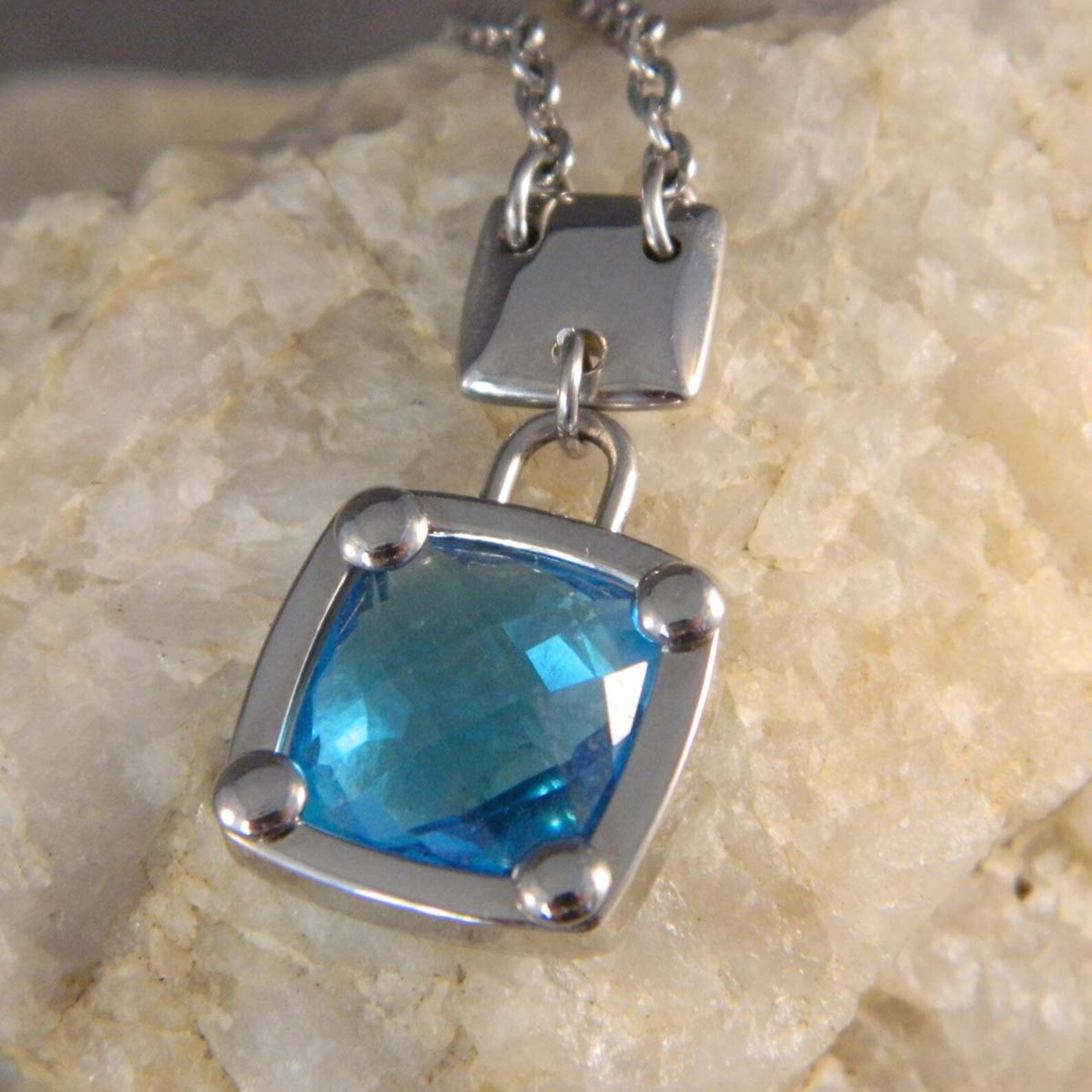 Modern Stainless Steel Blue Square Necklace - Etsy