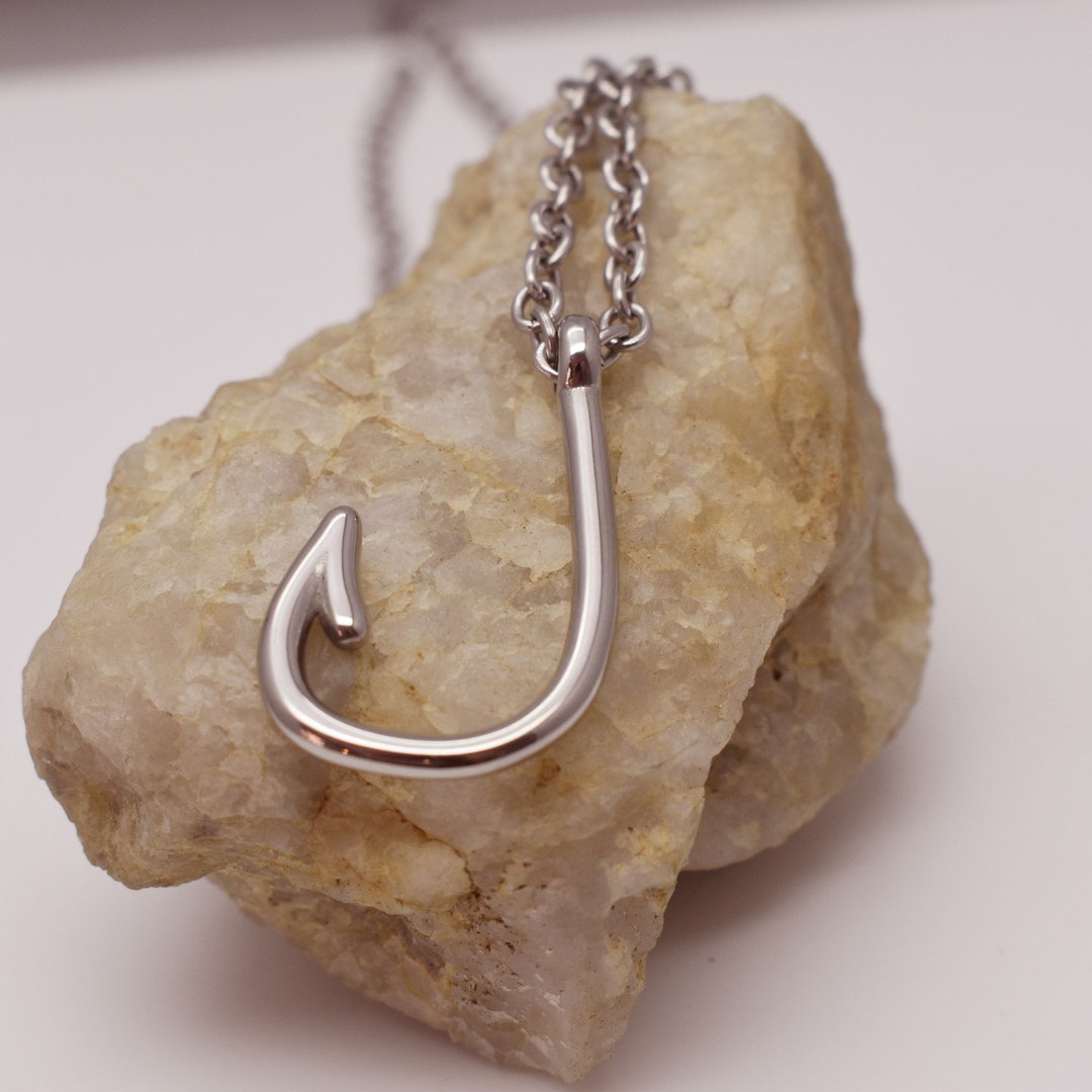 Fish Hook Necklace Stainless Steel With 4x5mm Oval Link Stainless Steel ...