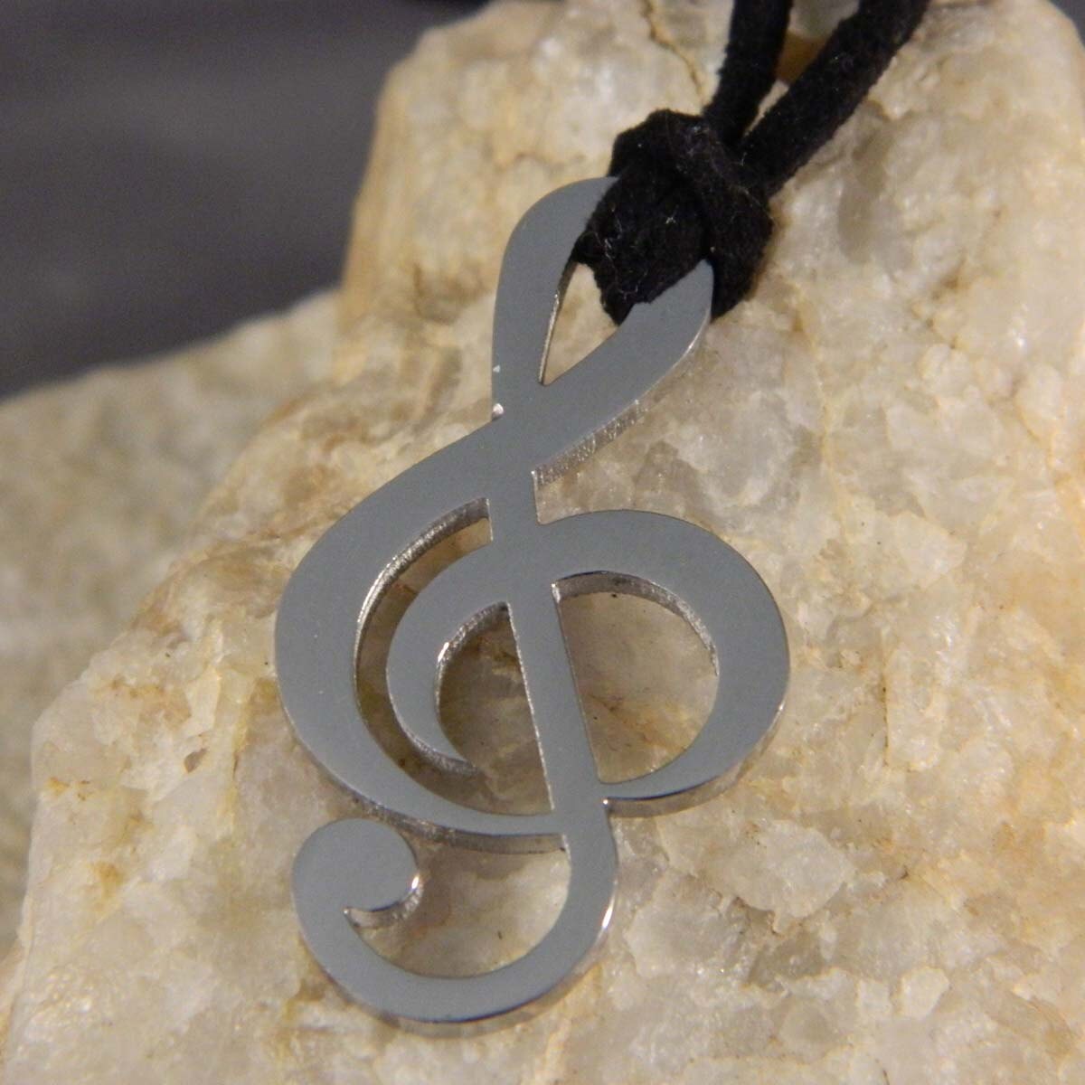 Treble Clef Stainless Steel and Cord Necklace - Etsy