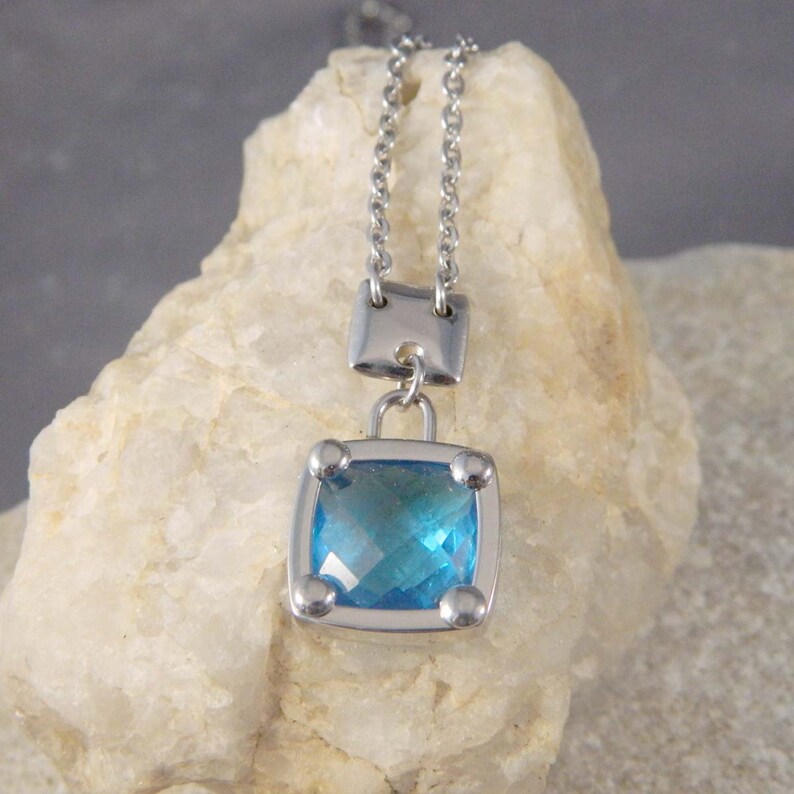 Modern Stainless Steel Blue Square Necklace - Etsy
