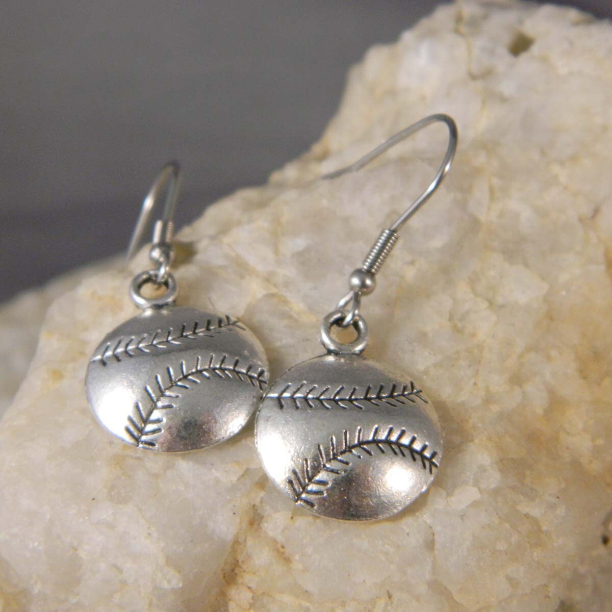 Metal Silver Baseball Earrings | Etsy
