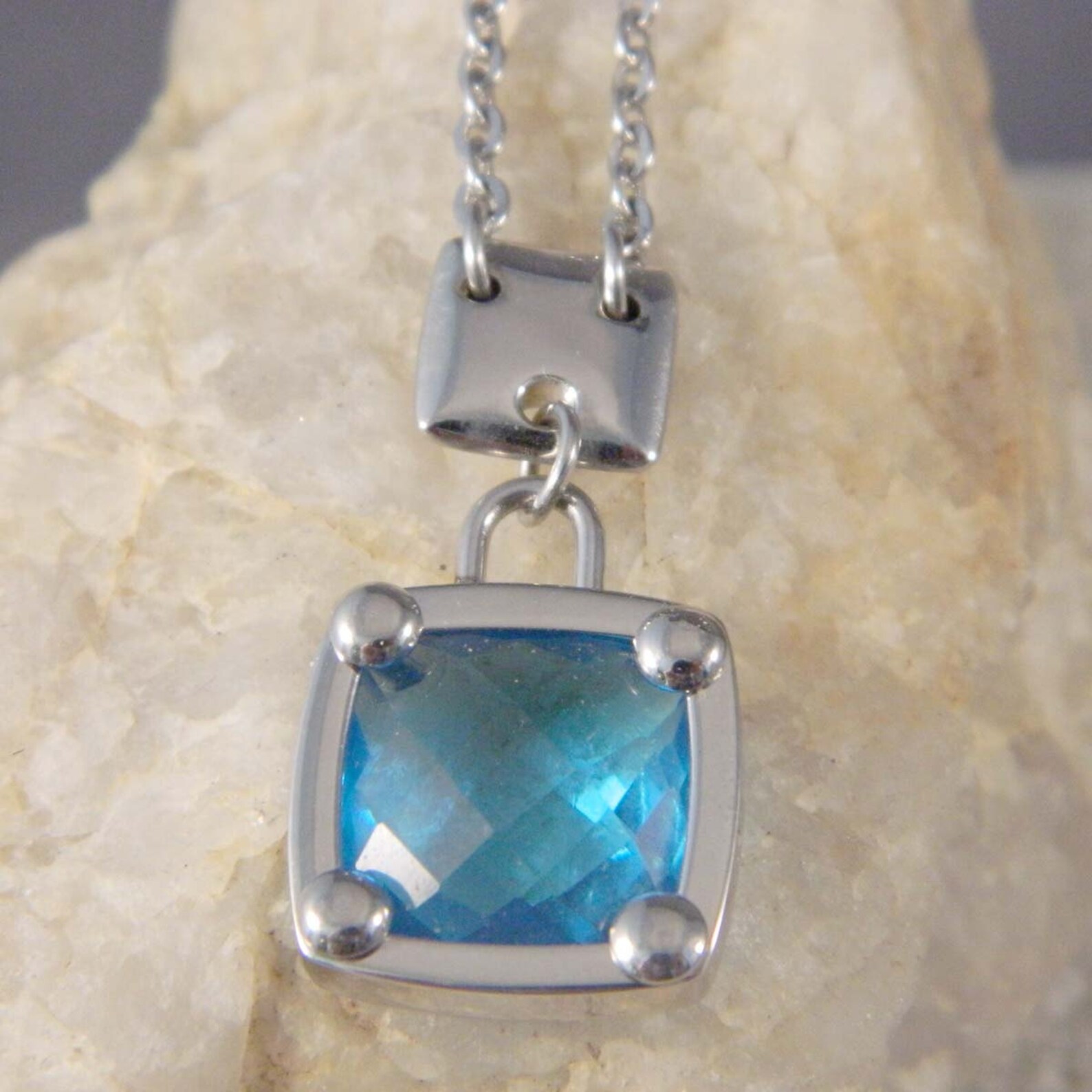 Modern Stainless Steel Blue Square Necklace - Etsy