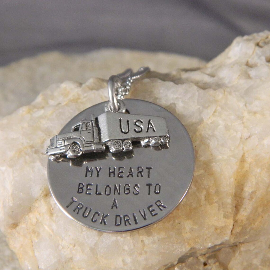My Heart Belongs to a Truck Driver Handstamped Necklace With - Etsy