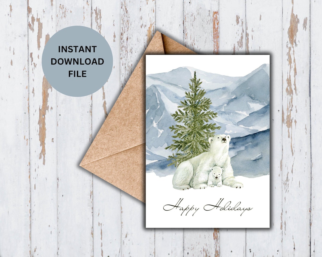 Polar Bear Holiday Card, Arctic Animal, Winter Christmas Wishes ...