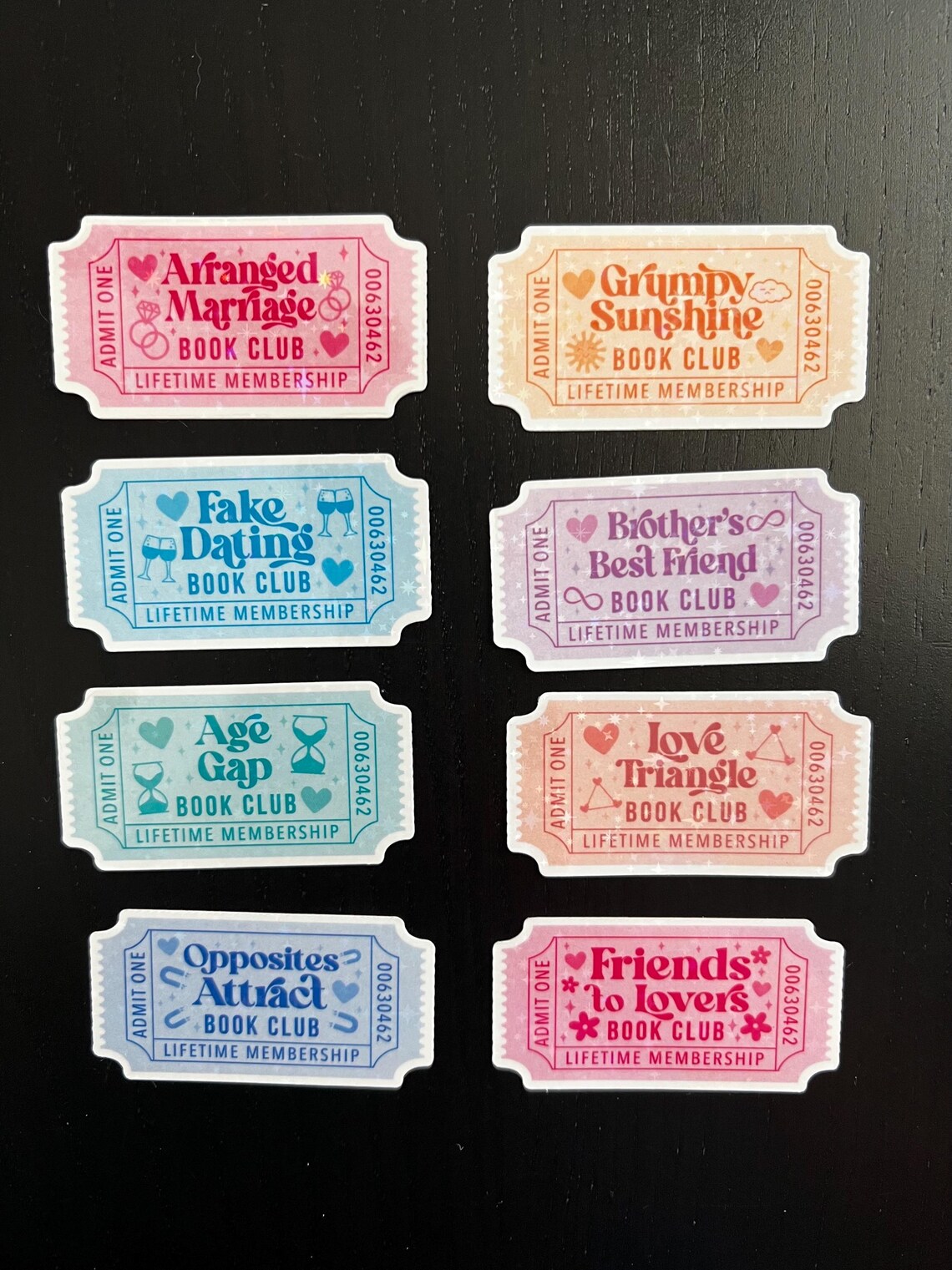 Romance Book Tropes Ticket Holographic Sticker Pack | Bookish Gifts for ...