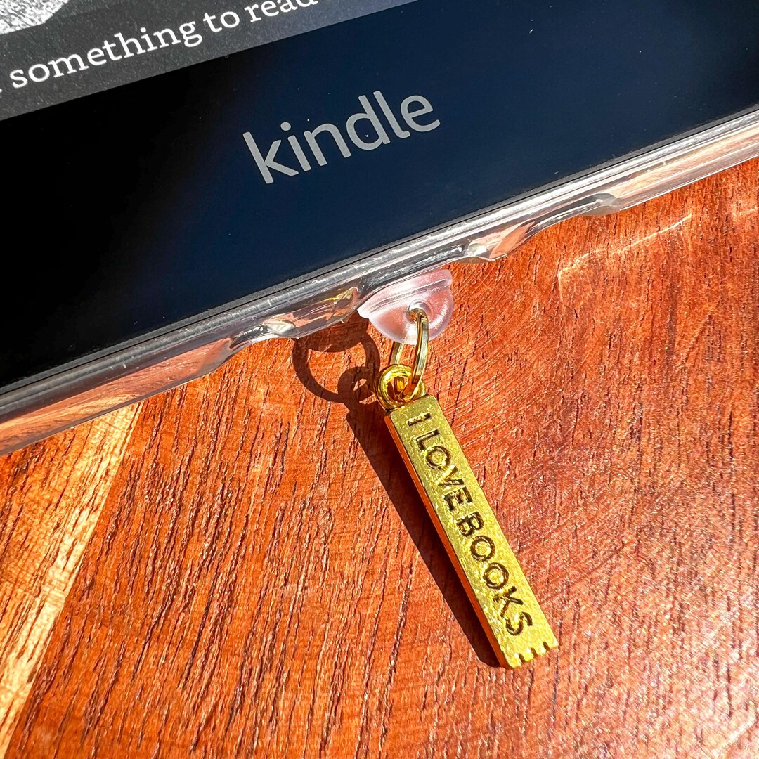 I Love Books Kindle Dust Plug Charm | Elegant Gold USB-C or Micro USB ...