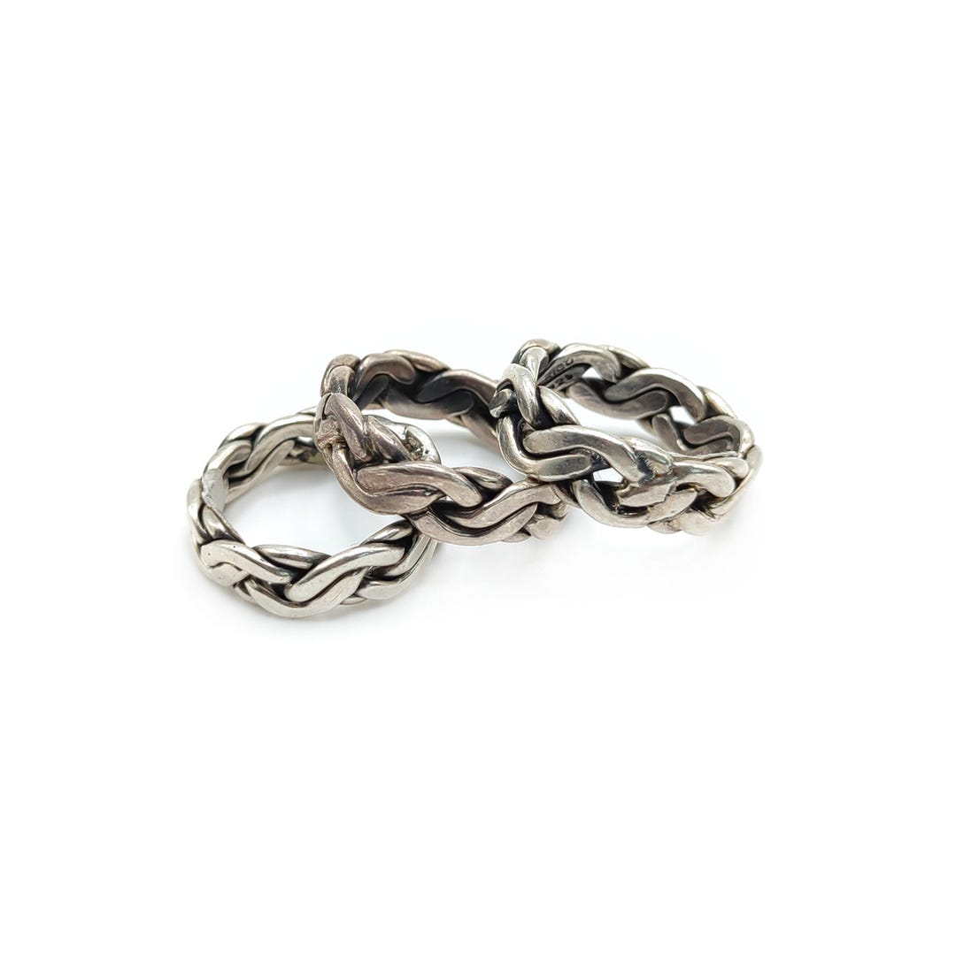 Vintage Braided Silver Ring, Taxco Silver Rings, Set of Three Silver ...
