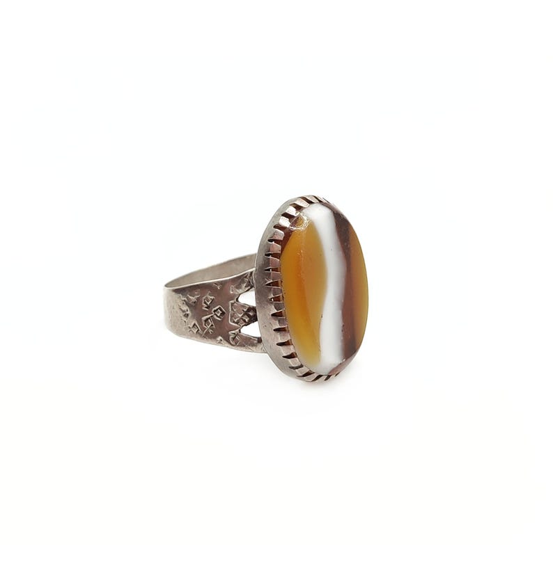 Antique Silver and Banded Agate Ring, Ethnic Silver Ring Size 11 ...