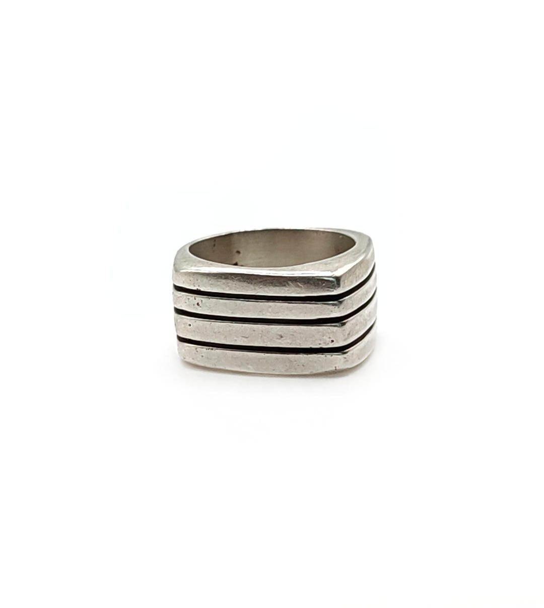 Vintage Taxco Silver Ring Striped Square Mexican Minimalist Modern ...