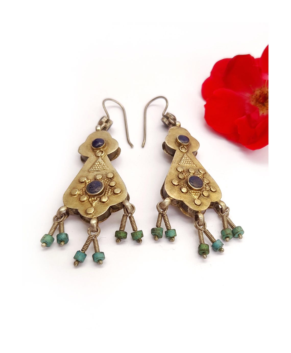 Old Silver, Gilded Silver, Lapis Lazuli and Glass Beads Kazakh Style ...