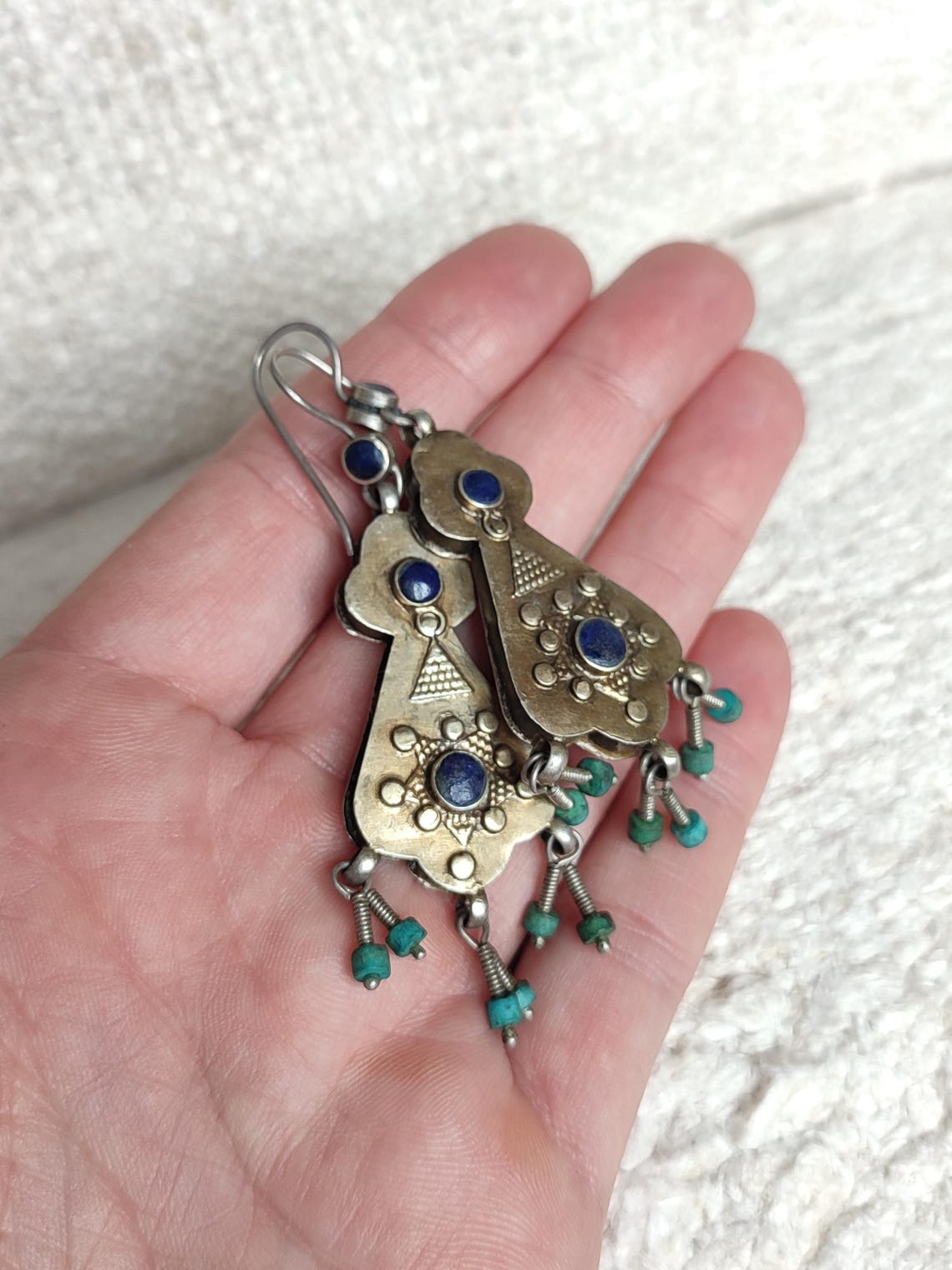 Old Silver, Gilded Silver, Lapis Lazuli and Glass Beads Kazakh Style ...