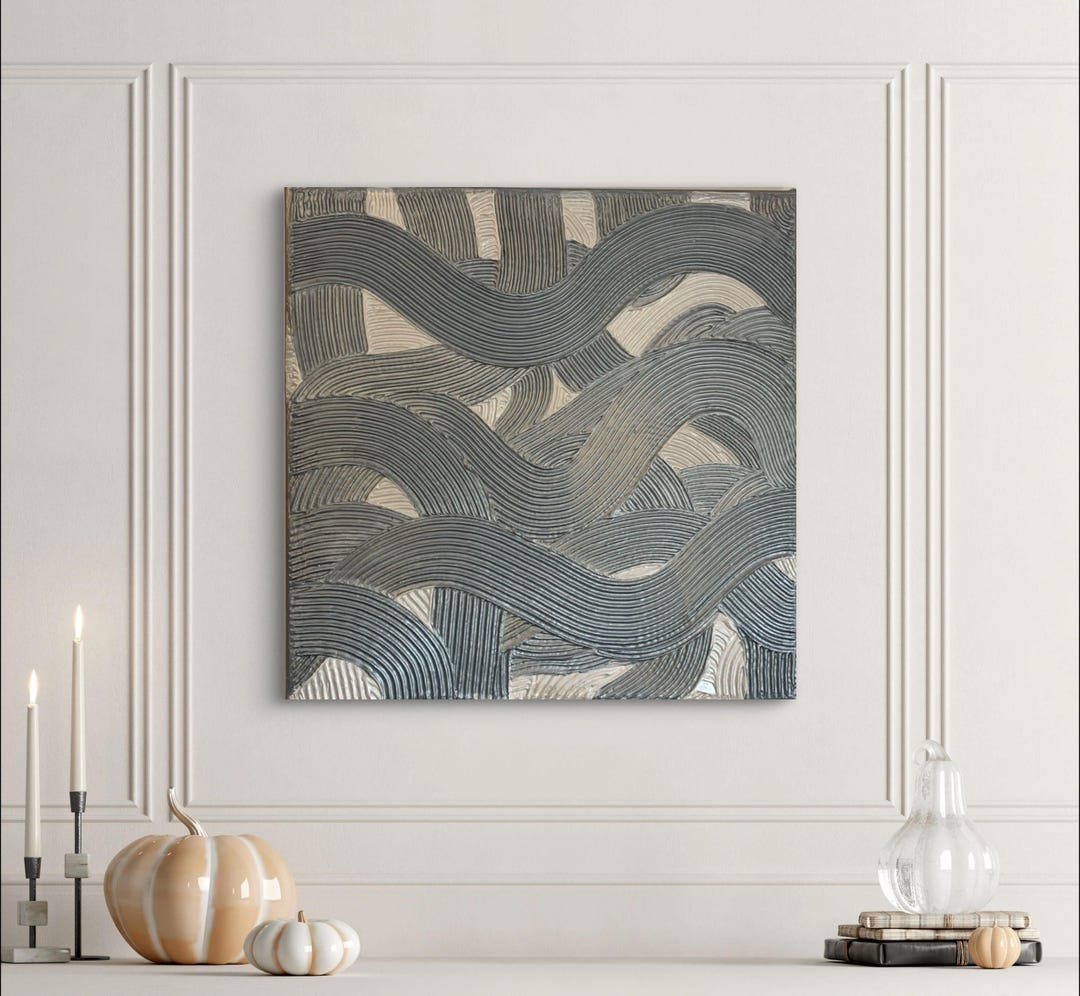 Silver Textured Wall Art: Handmade 3D Wave Painting (50x50cm) - Etsy