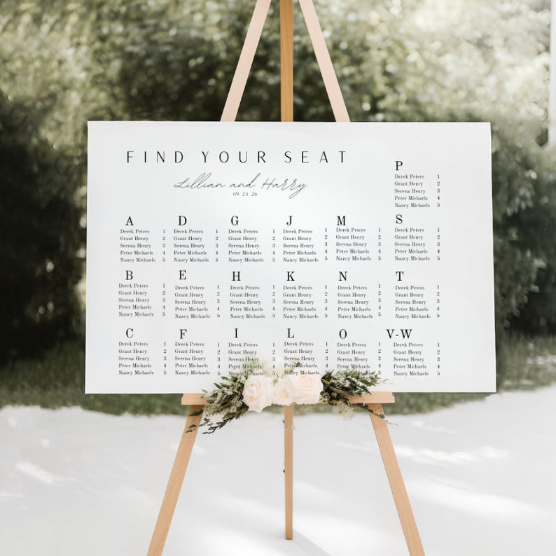 Large Wedding Seating Chart, Modern Alphabetical Design, Customizable ...