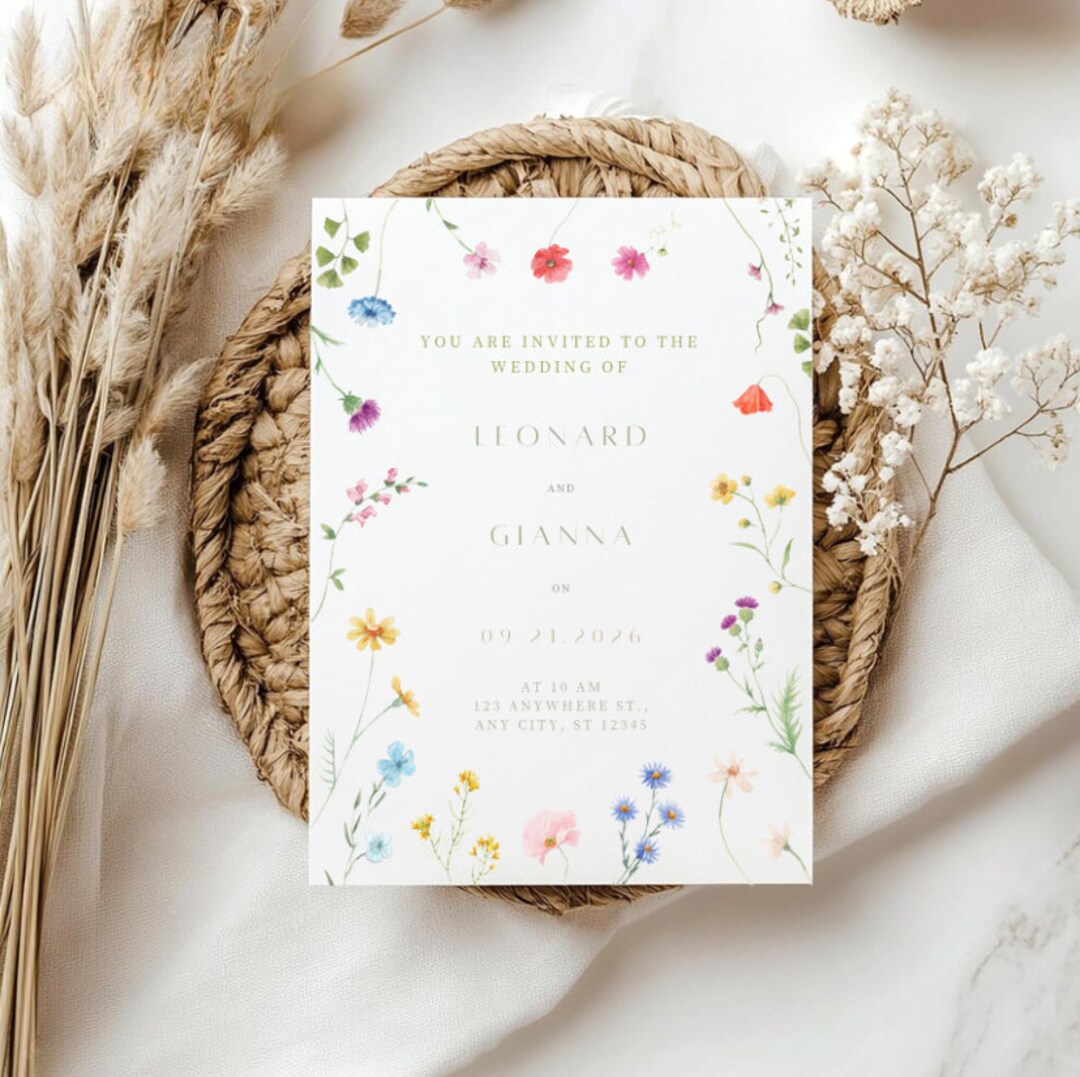 Colorful Wildflower Save the Date Invite Template, Summer Flowers Save ...