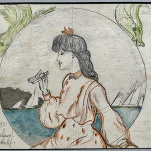 Early 1900s Antique Amateur Drawing Woman W Binoculars and Sailboats - Etsy