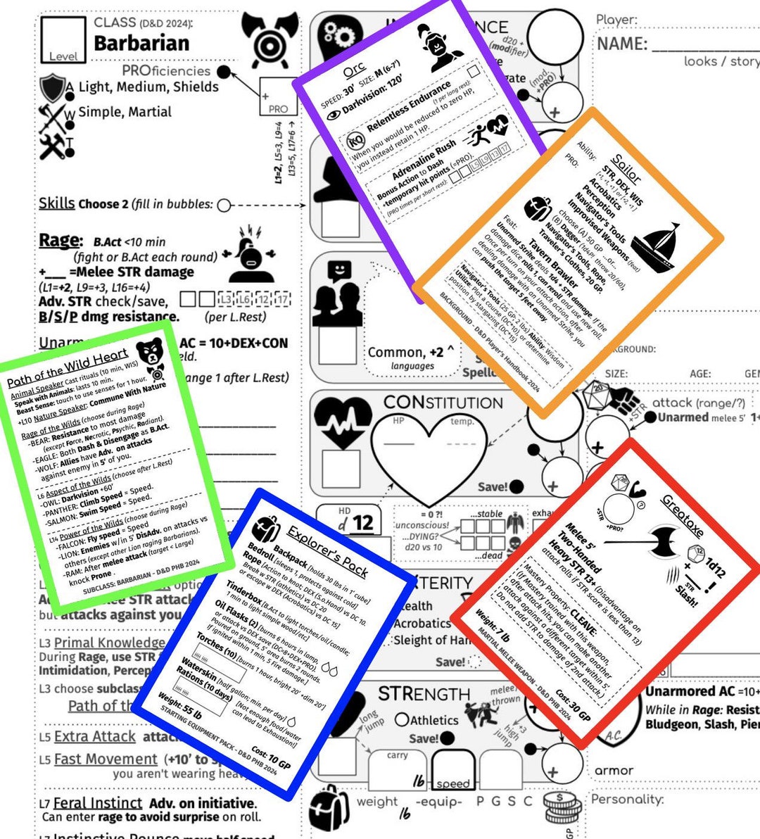 D&D 2024 Barbarian Kit (character Sheet + Background, Species, Subclass ...