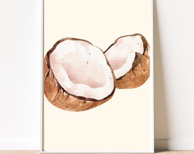 Coconut Art Print, Coconut, Realistic Art, Wall Decor, Kitchen Art ...