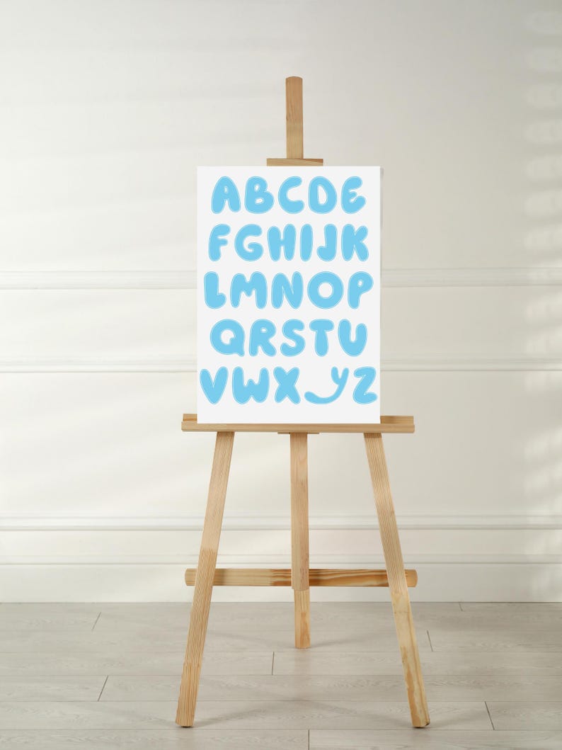 Blue Bubble Letter Alphabet Poster Whimsical Wall Art Kids Educational ...