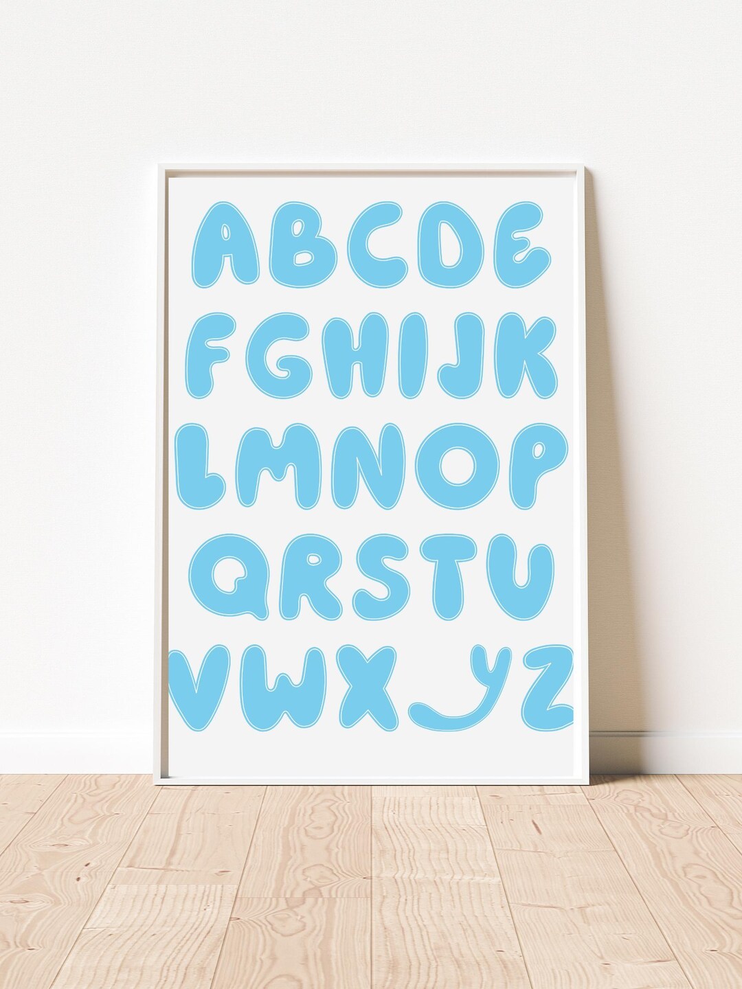 Blue Bubble Letter Alphabet Poster Whimsical Wall Art Kids Educational ...