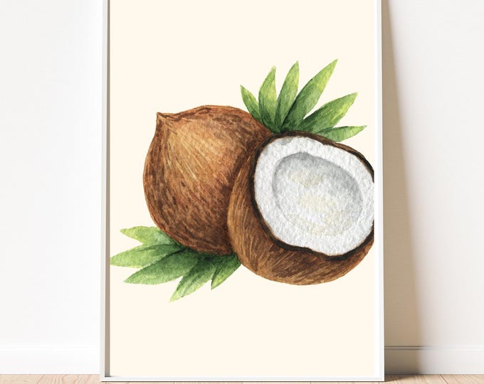 Coconut Art Print, Coconut, Realistic Art, Wall Decor, Kitchen Art ...