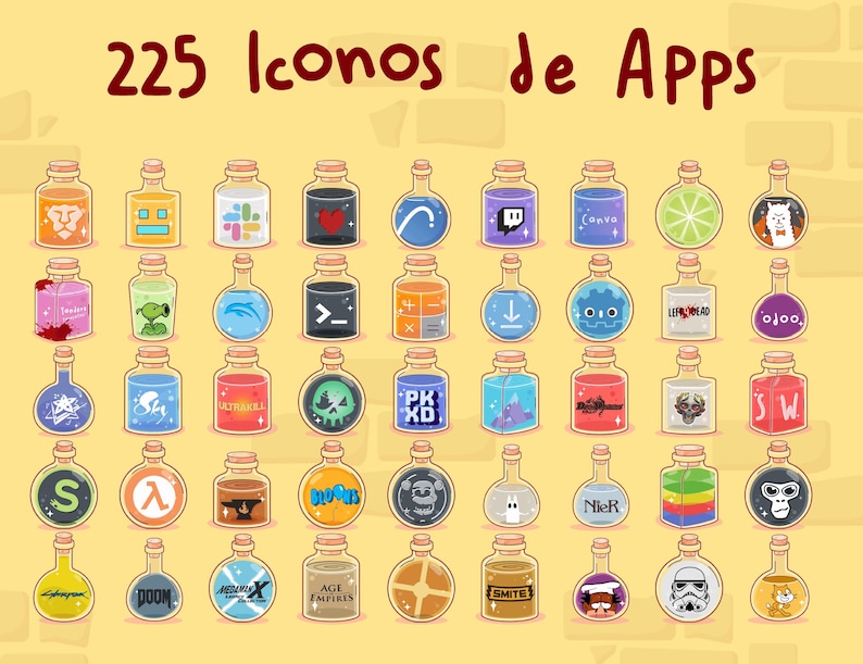 FULL Set Botellitas iconos Desktop - Mac y Windows amarillos 270 Iconos ...
