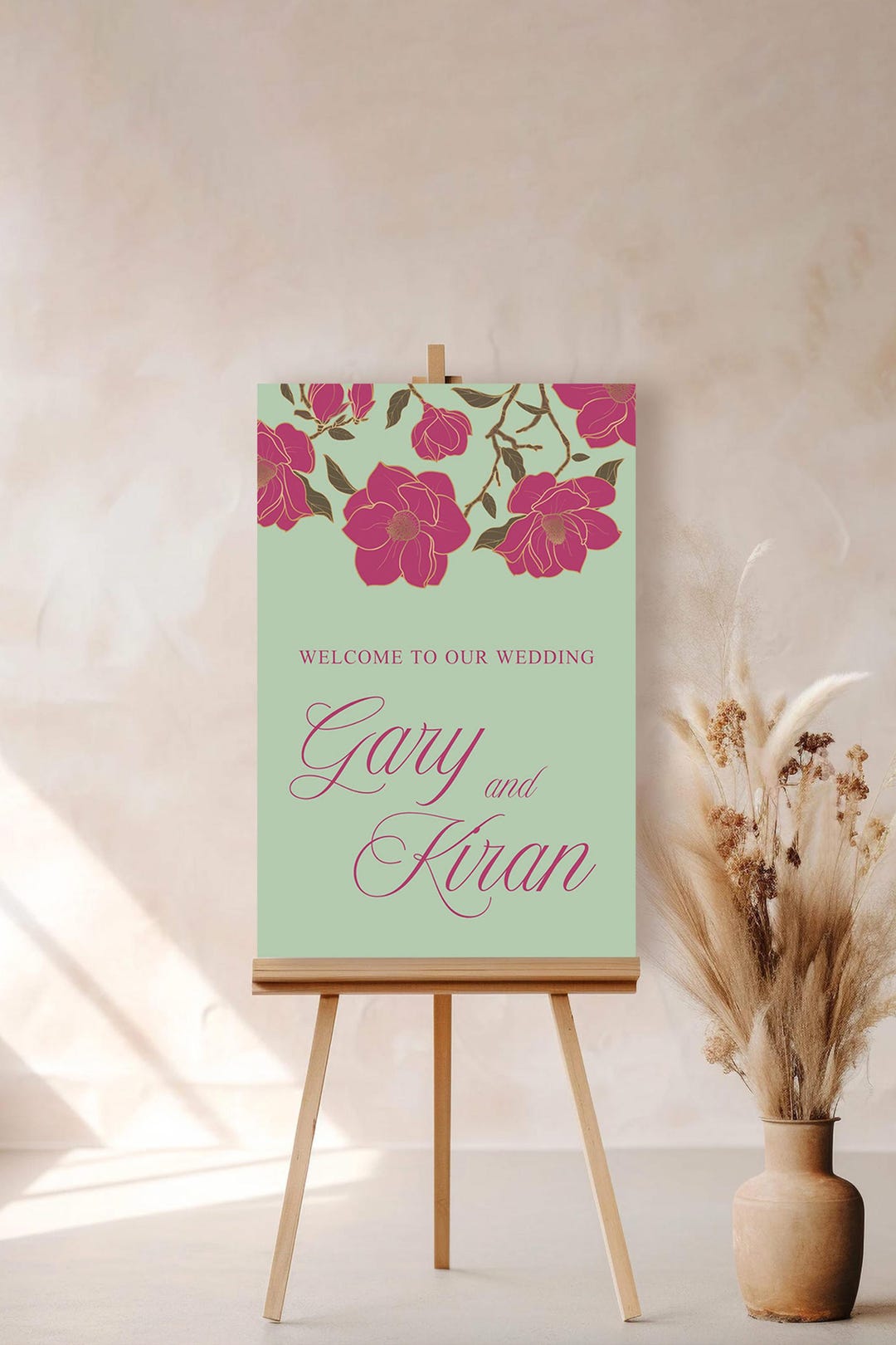 Floral Wedding Welcome Sign, Pink Flowers, Indian Wedding Sign, Wedding ...