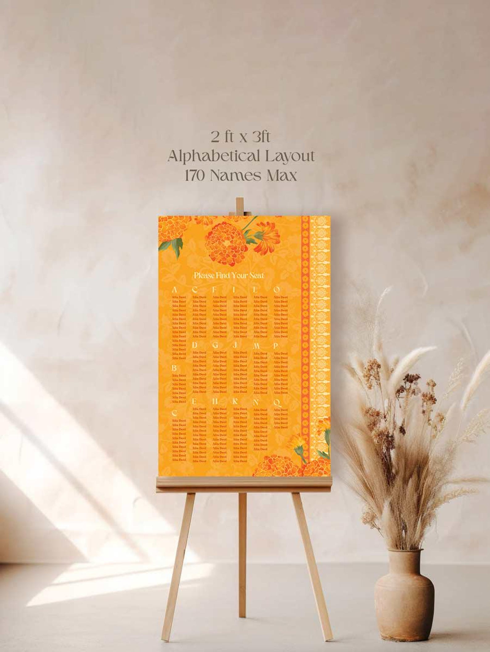 Marigold Floral Seating Chart: Wedding Sign Template (digital Download ...